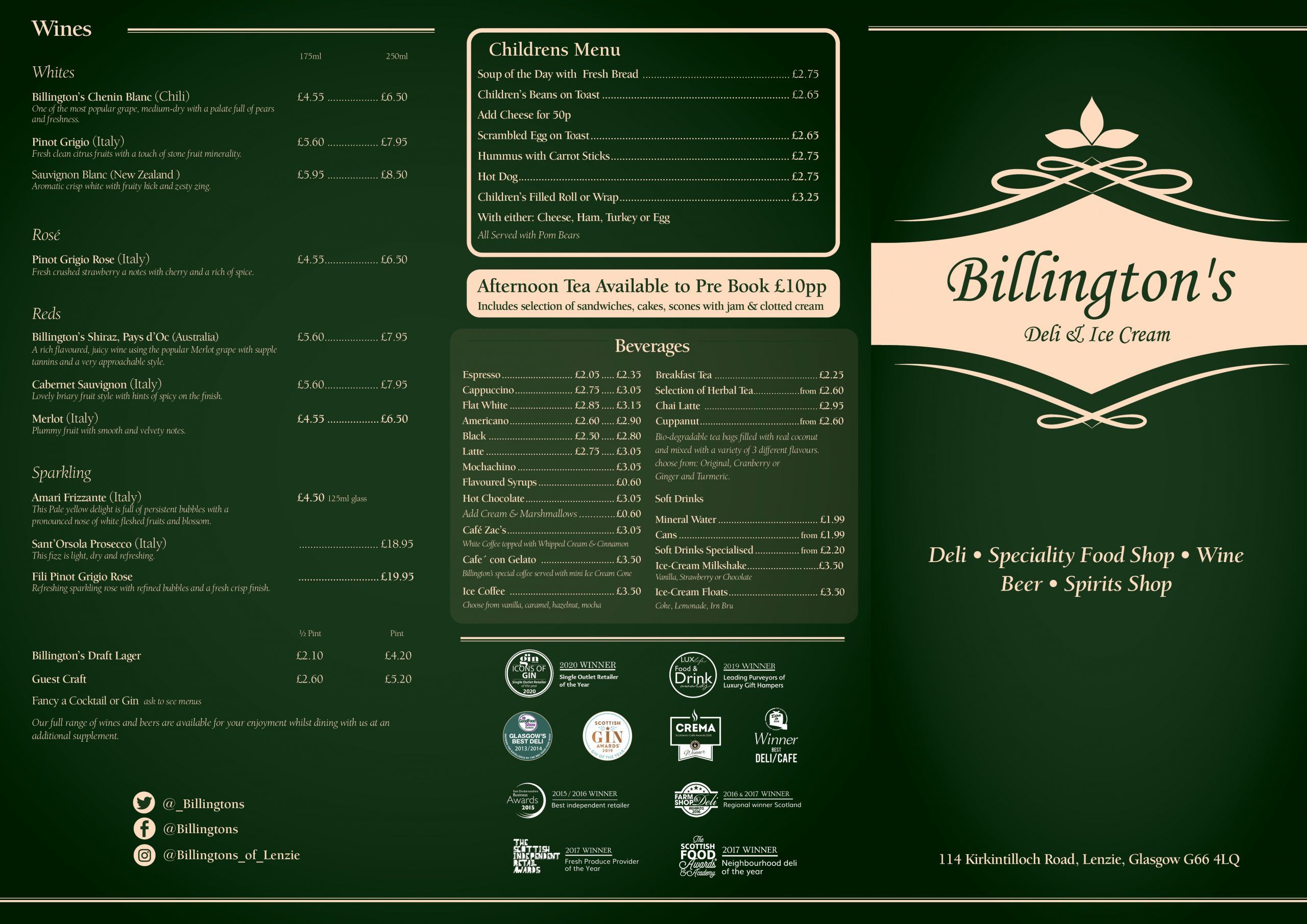 Menus | Billington's of Lenzie